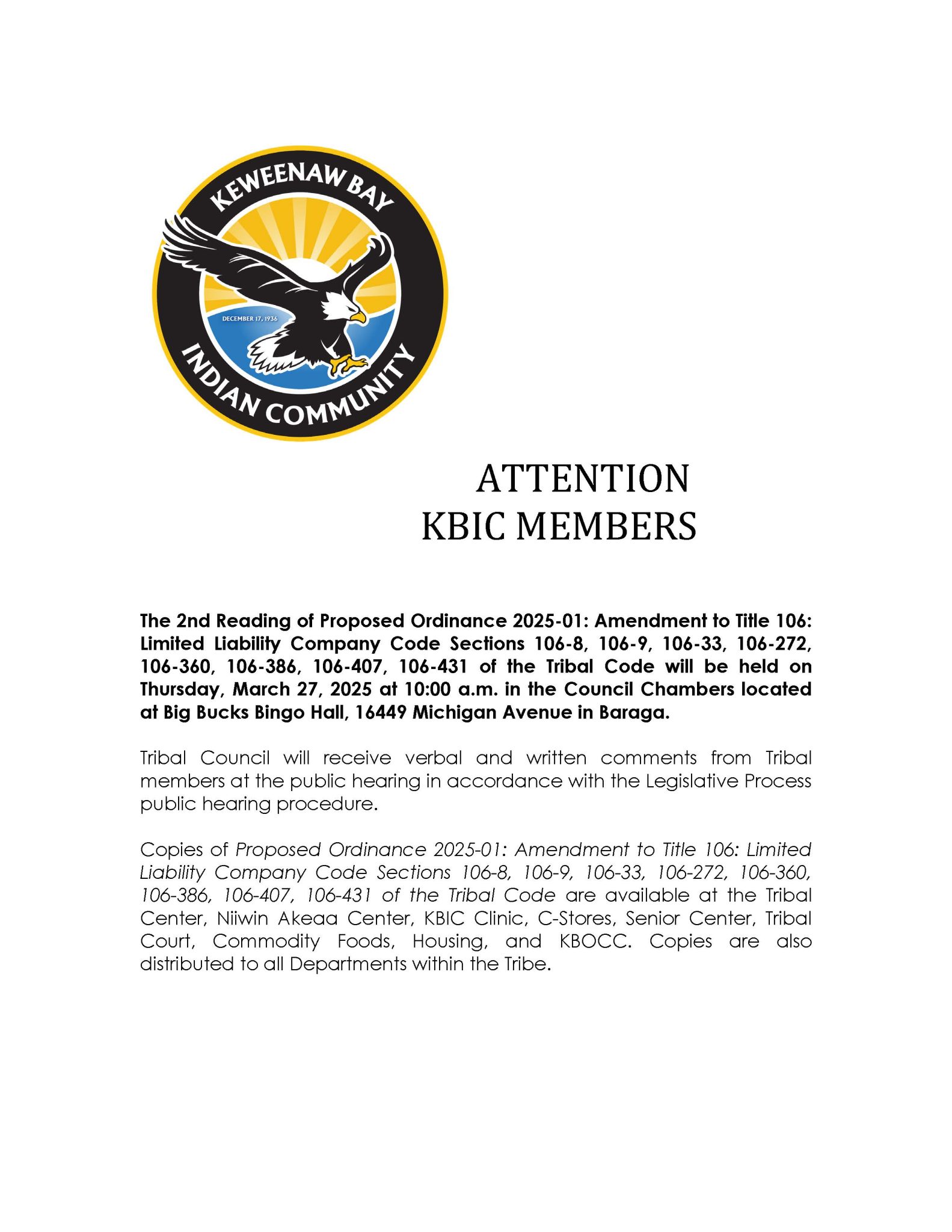 Public Notice for the 2nd Reading of 2025-01 Amendment to Title 106 of ...